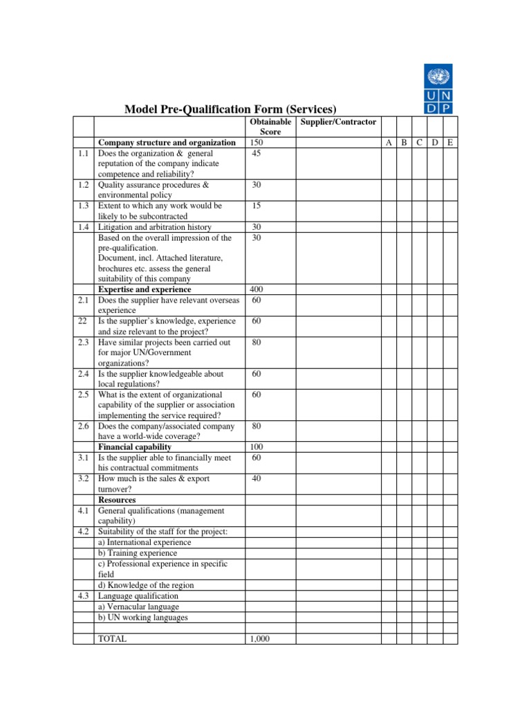 Model Pre-Qualification Form | PDF