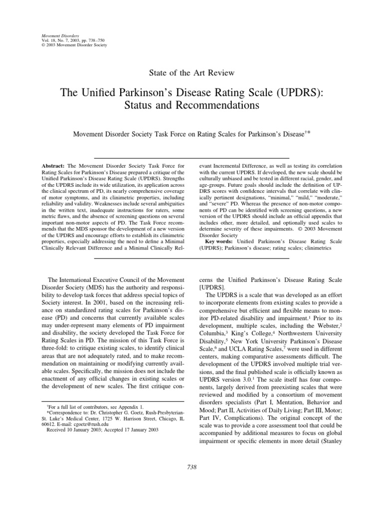 Goetz CG, Et Al - The Unified Parkinson's Disease Rating Scale (UPDRS ...