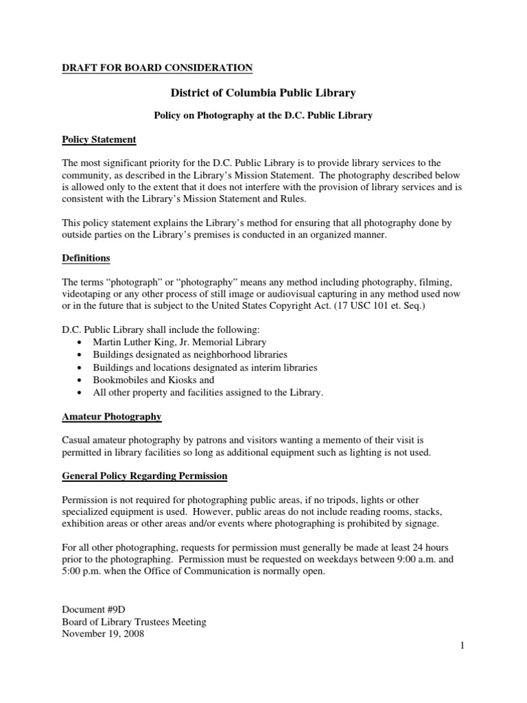 District of Columbia Public Library: Draft For Board Consideration ...