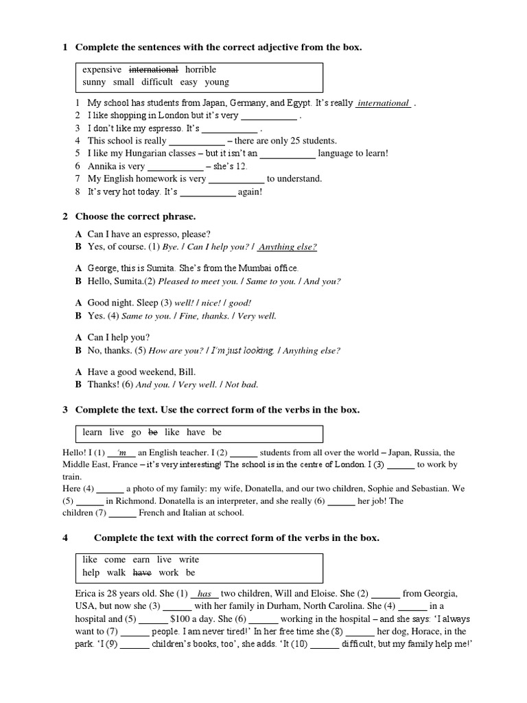 Additional Exercises. Units 1 and 2 | PDF