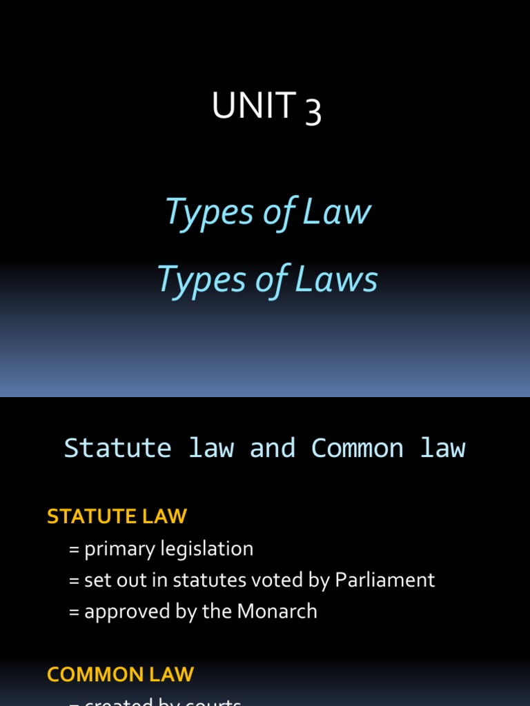 Unit 3: Types of Law Types of Laws | PDF | Parliament Of The United ...