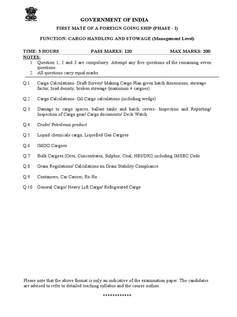 Chief Mate Phase 1 Exam Syllabus | PDF