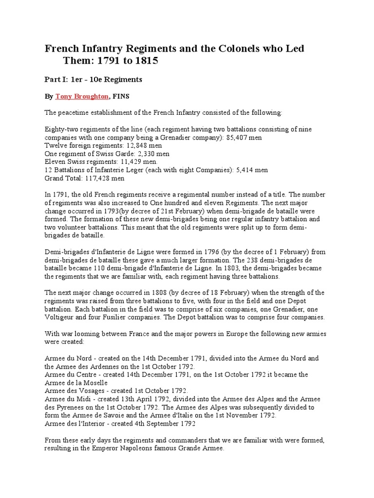 French Infantry Regiments and The Colonels Who Led Them: 1791 To 1815 ...