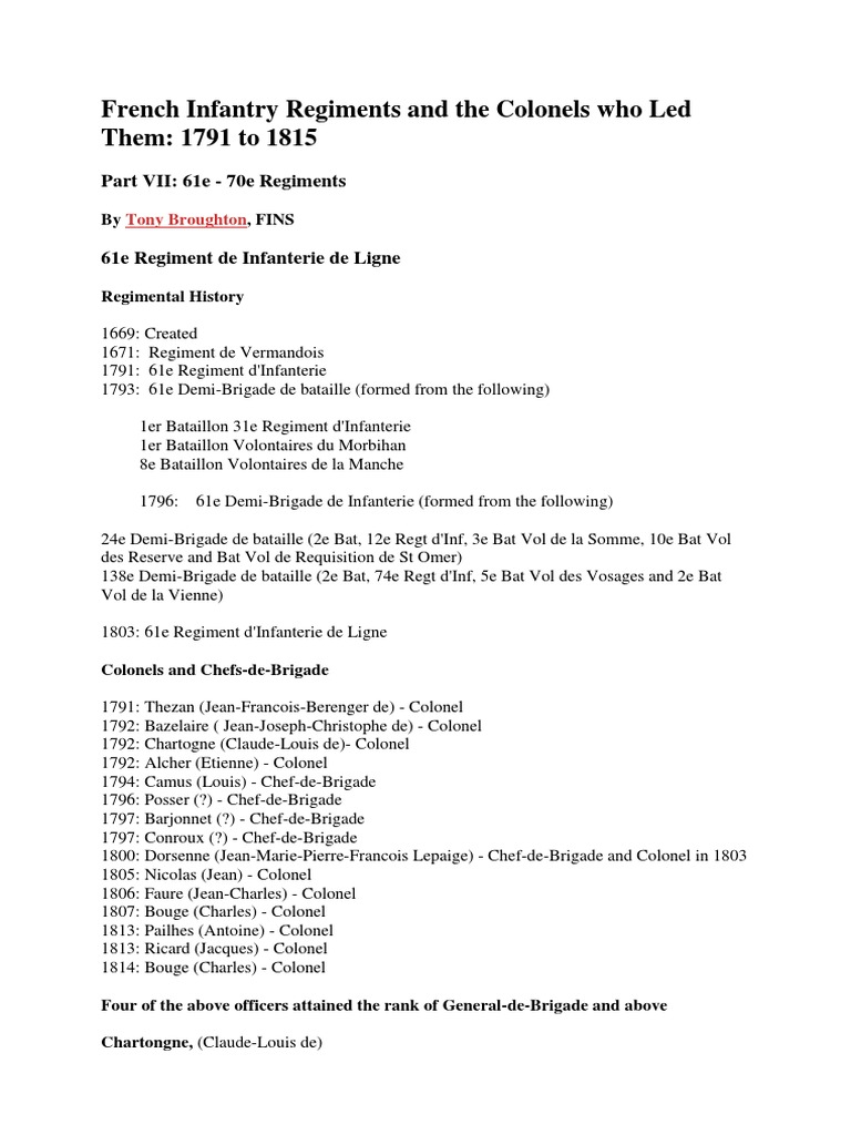French Infantry Regiments 1791-1815 | PDF | Colonel | French Foreign Legion
