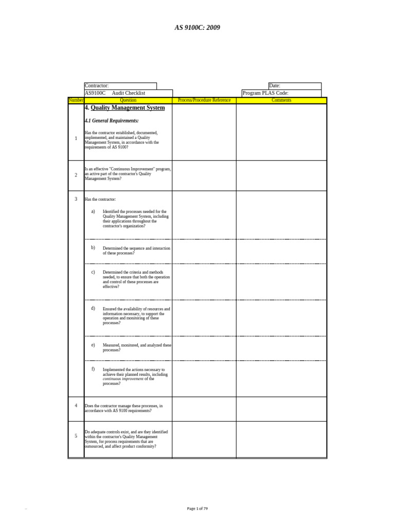 AS9100C Checklists | PDF | Quality Management System | Audit