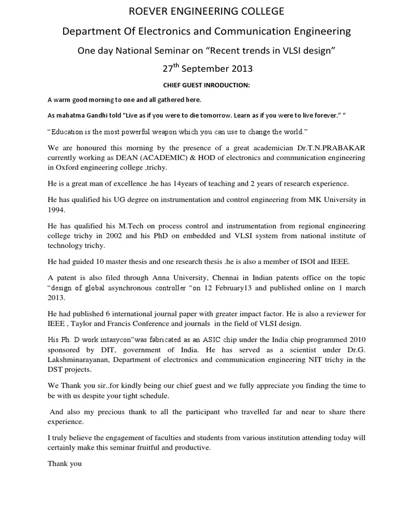 Chief Guest Introductio | PDF | Academia | Science