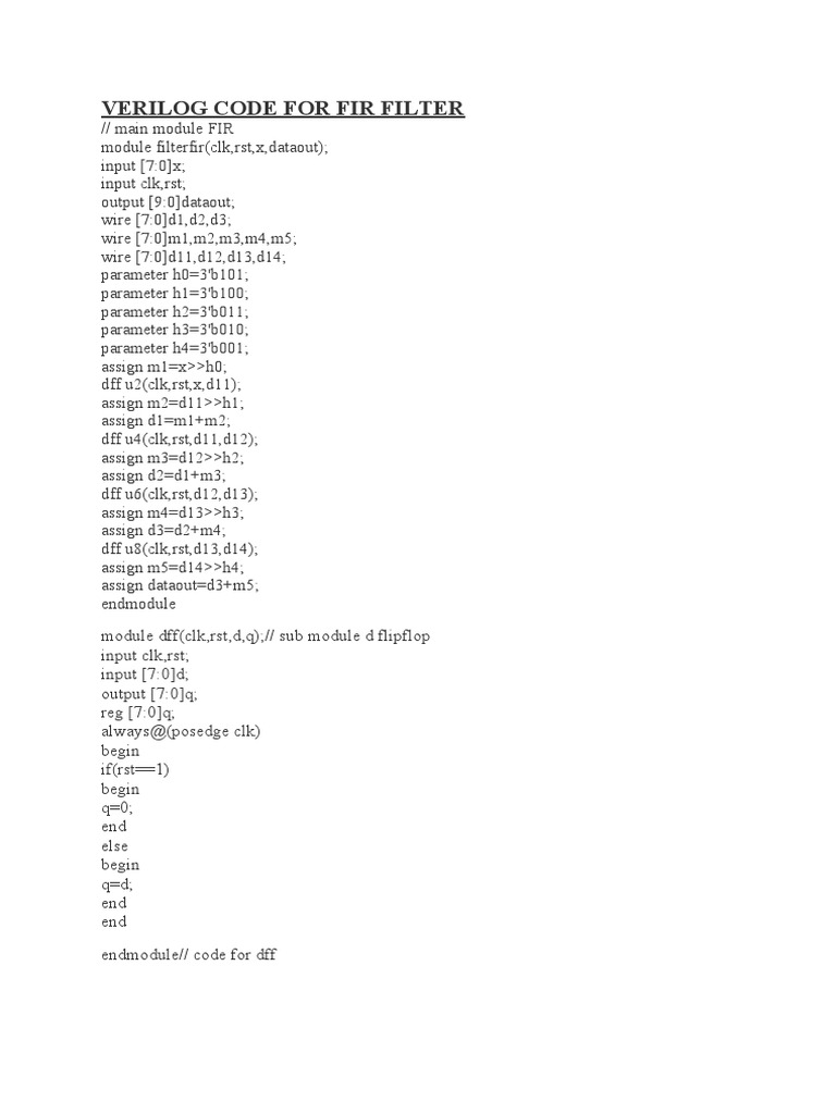 Verilog Code For Fir Filter | PDF | Parameter (Computer Programming ... Verilog Code For Fir Filter | PDF | Parameter (Computer Programming ...