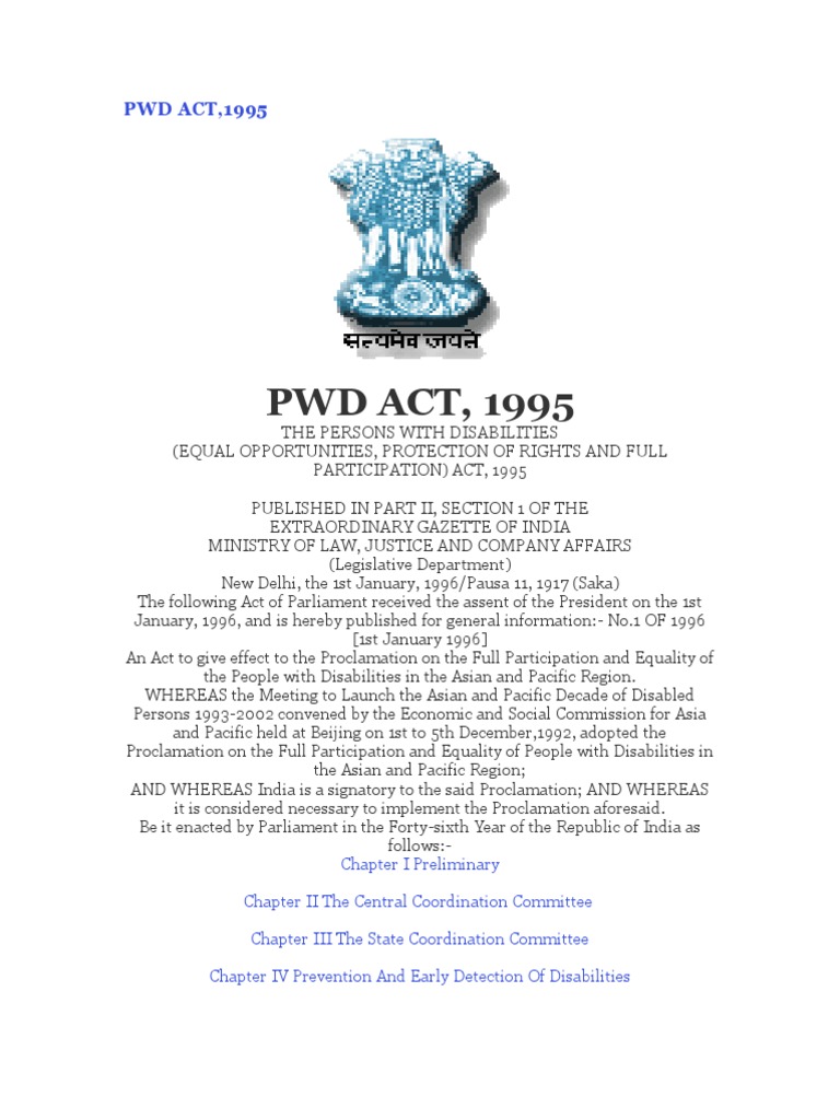 PWD Act - 1995 | PDF | Equal Opportunity | Disability