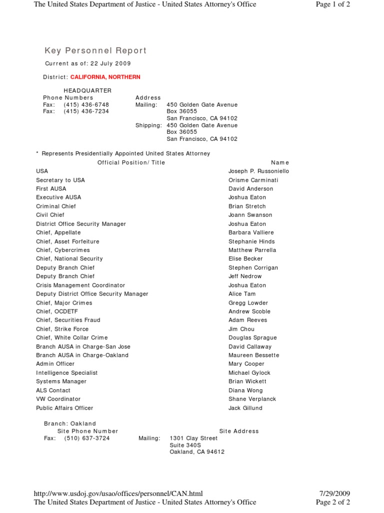 Key Personnel USAO San Francisco | PDF