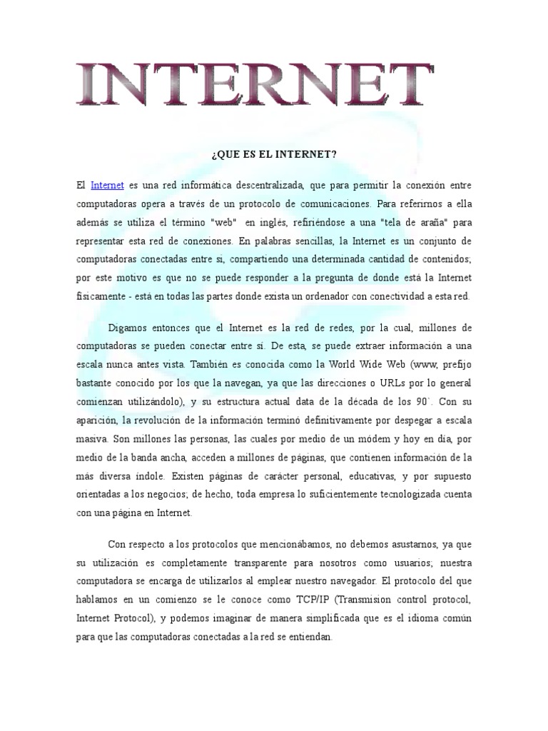 Que Es El Internet | PDF | Hipertexto | Internet