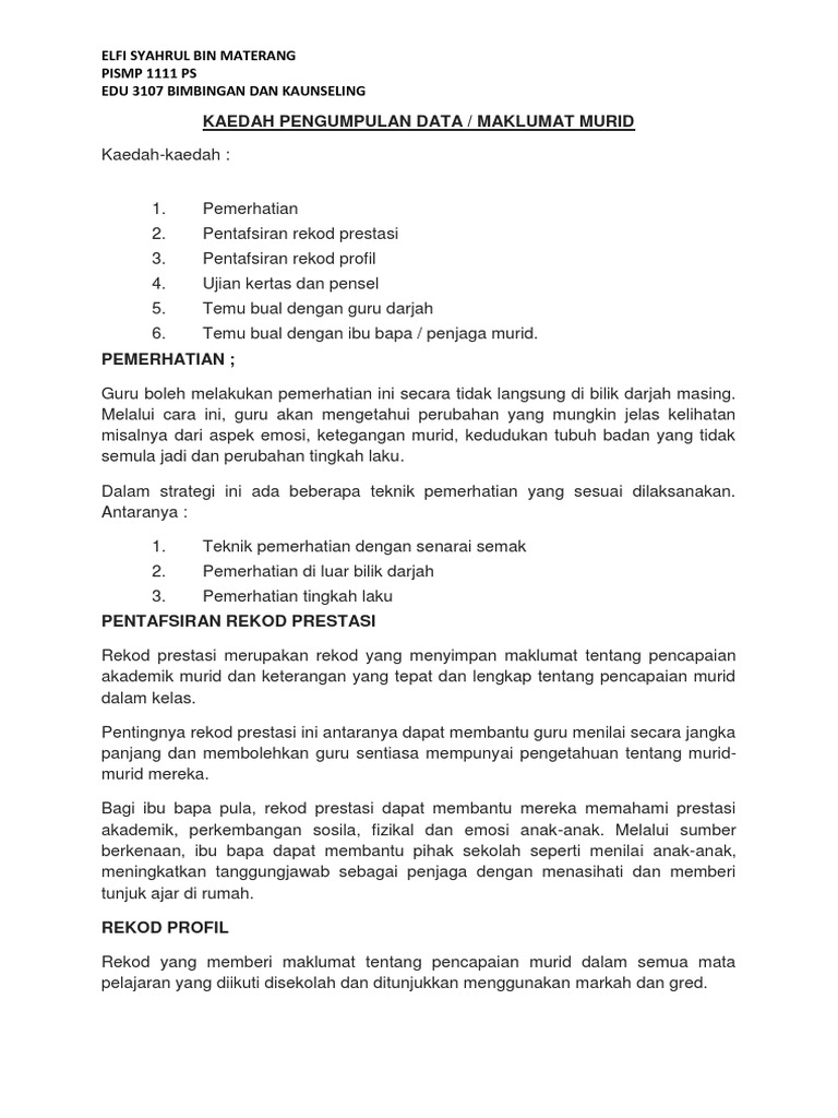 Kaedah Pengumpulan Data Murid | PDF