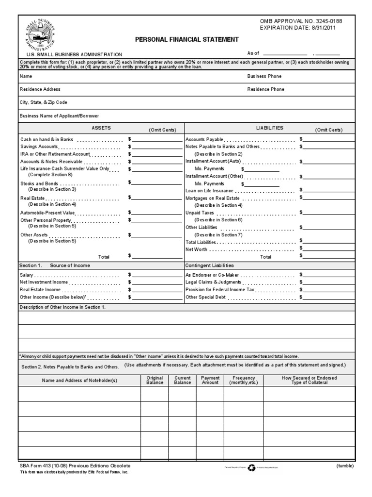 Sba Form 413 | Download Free PDF | Small Business Administration ...