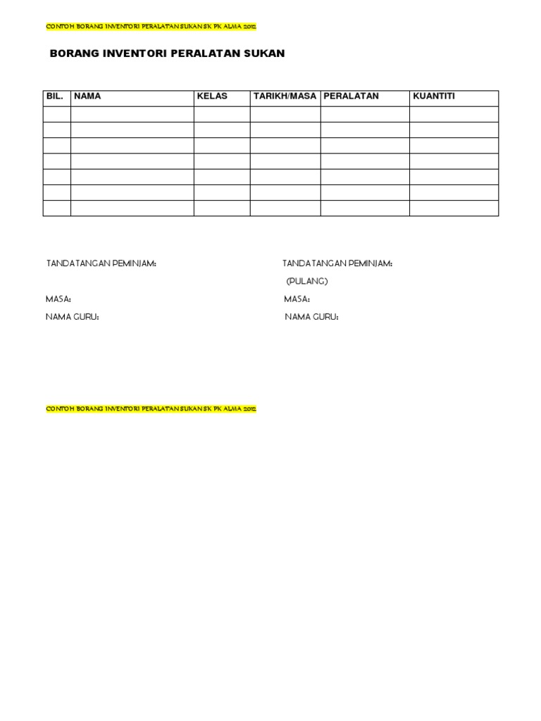 Borang Inventori Sukan | PDF