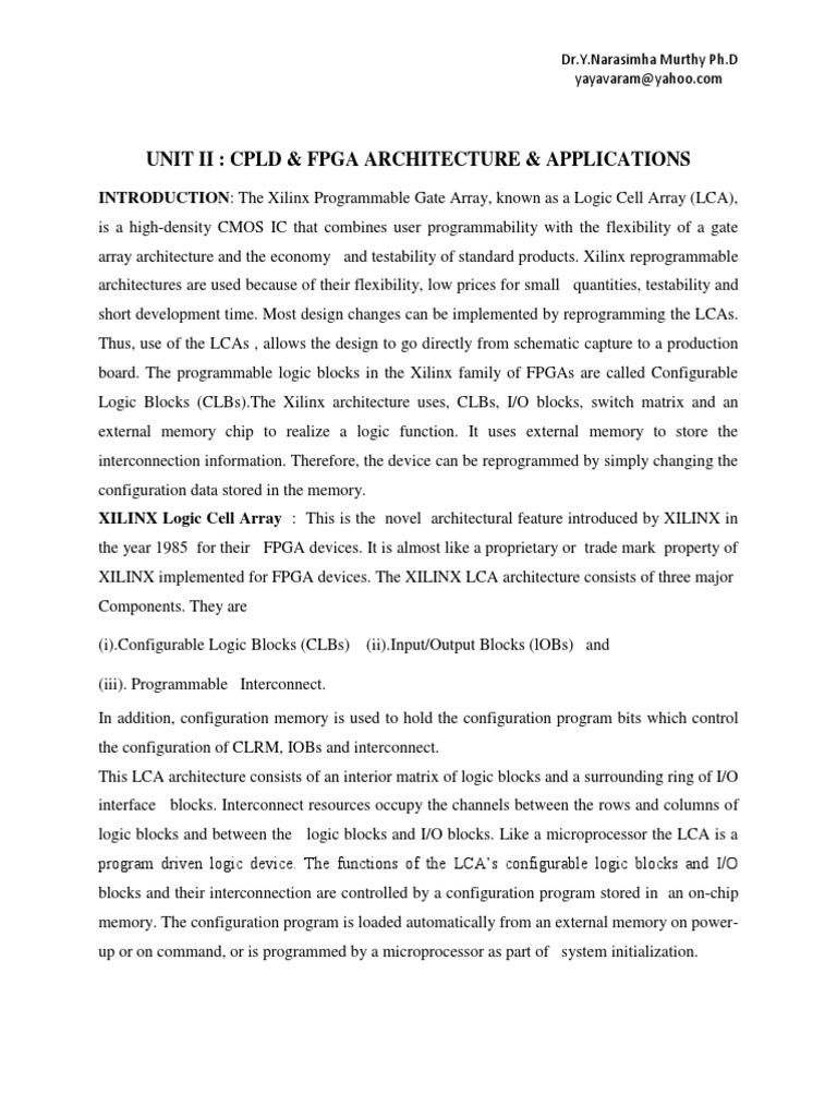 Unit Ii Cpld And Fpga Architecture And Applications Pdf Field Programmable Gate Array Logic