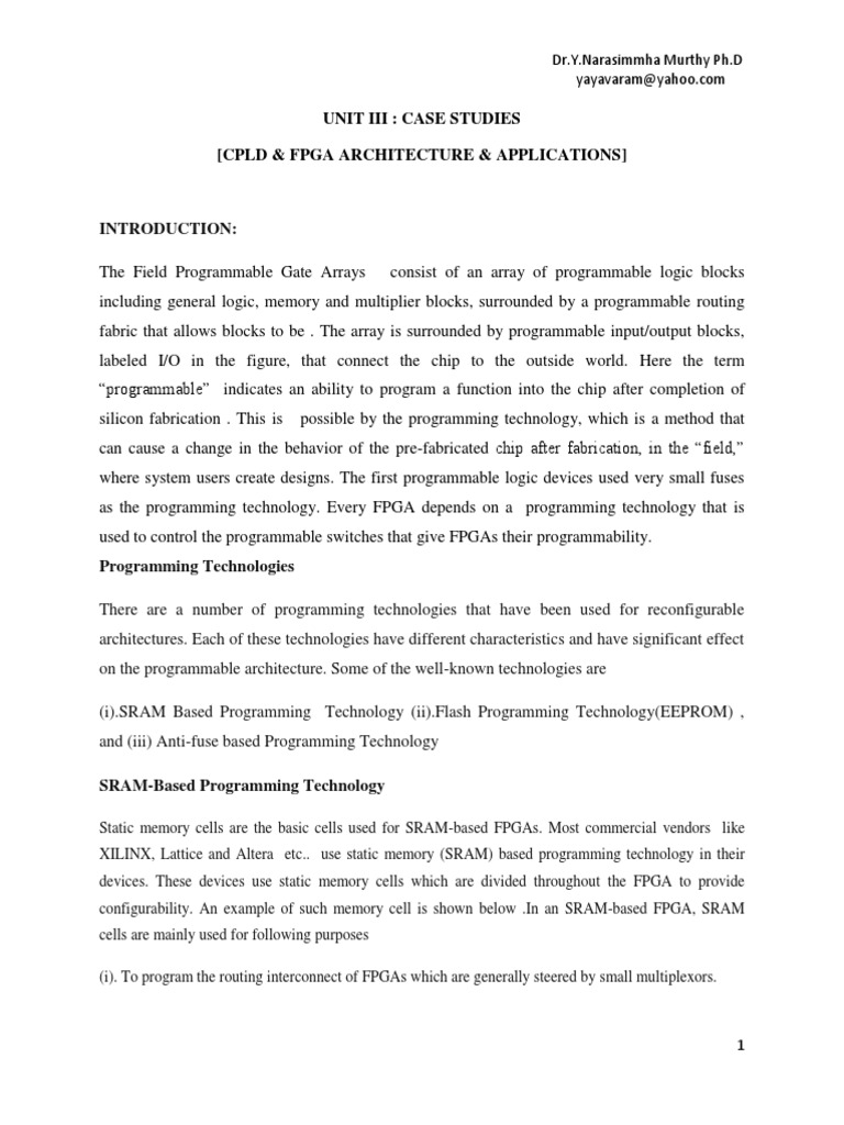 Unit Iii: CPLD & Fpga Architecture & Applications | PDF | Field Programmable Gate Array | Flash ...