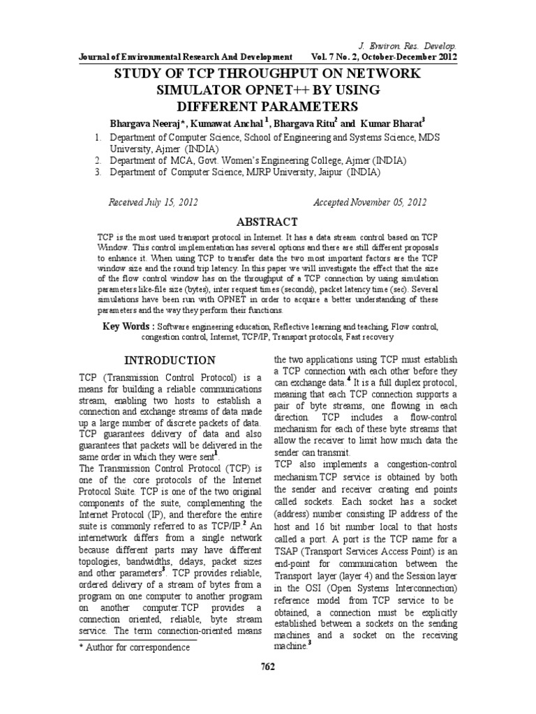 Study of TCP Throughput On Network Simulator Opnet++ by Using Different Parameters | PDF ...