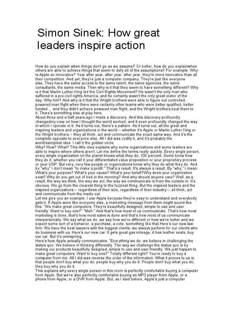 Inspiring Action: Sinek's Golden Circle | PDF | United States Dollar ...