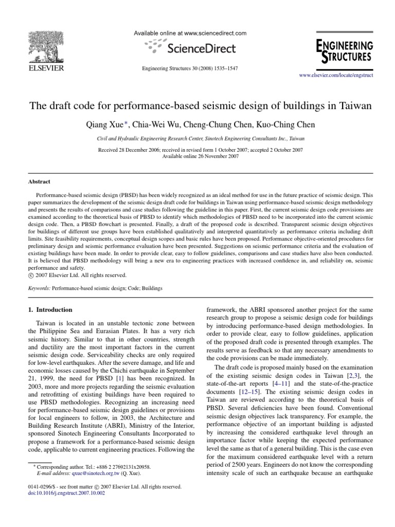 The draft code for performance-based seismic design of buildings in ...