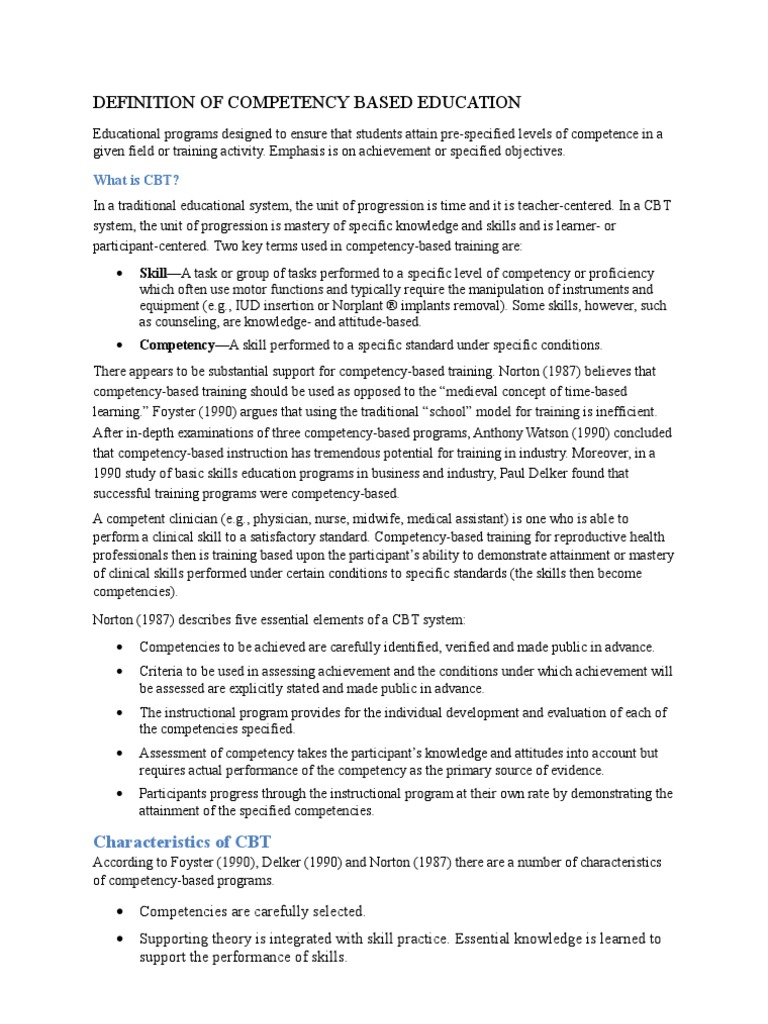 Definition of Competency Based Education | PDF | Educational Technology ...