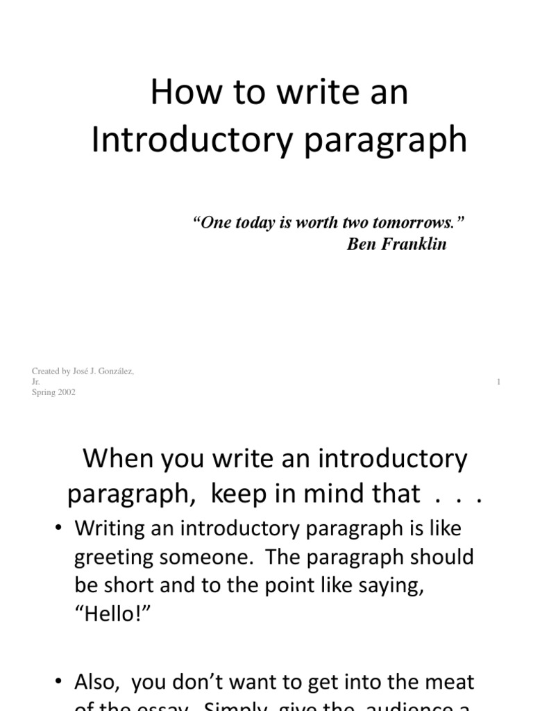 How To Write An Introductory Paragraphs | PDF | Essays | Paragraph