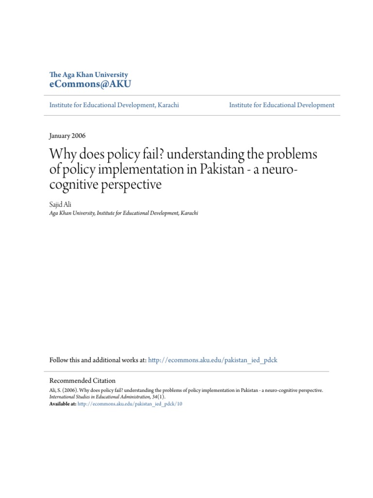 Why Does Policy Fail - Understanding The Problems of Policy Implem ...