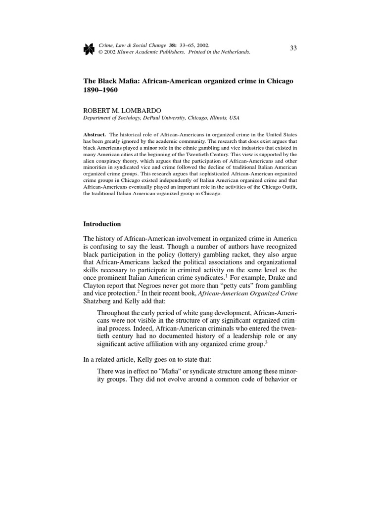 The Black Mafia: African-American Organized Crime in Chicago 1890-1960 ...
