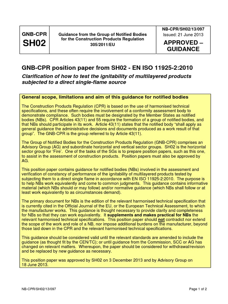 NB-CPR SH02 13 565-Testing Ignitability of Multilayered Products To EN ...