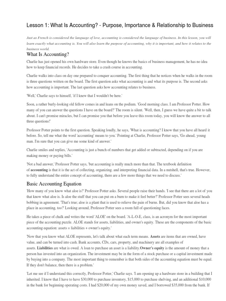 Lesson 1 Accounting | PDF | Balance Sheet | Equity (Finance)