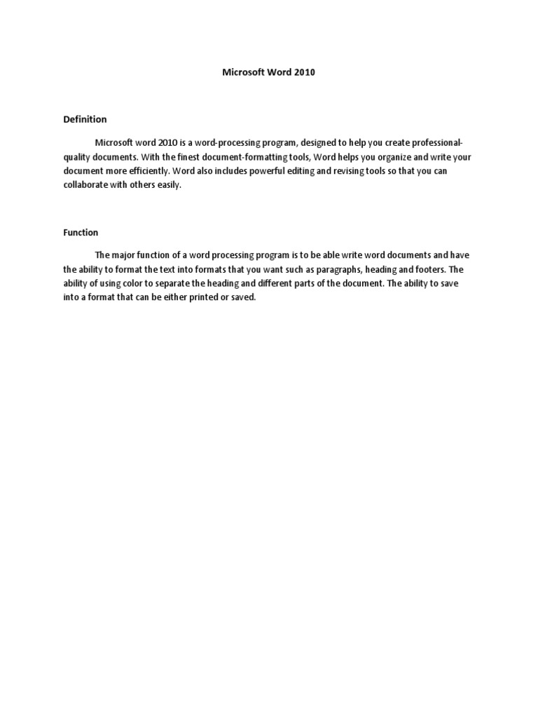 Microsoft Word 2010: Function | PDF | Microsoft Word | Word Processor