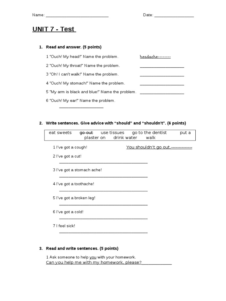 UNIT 7 - Test: 1. Read and Answer. (5 Points) | PDF