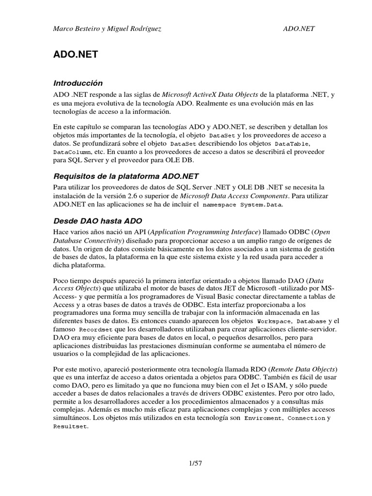 Adonet Pdf Active X Data Objects Servidor Sql De Microsoft 