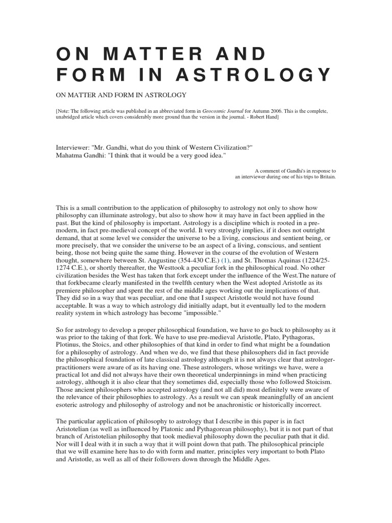 On Matter and Form in Astrology | PDF | Aristotle | Soul