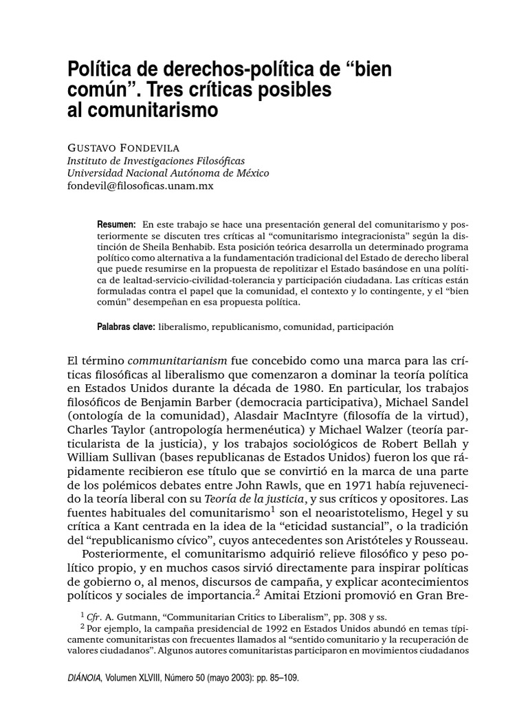 Comunitarismo y Tres Criticas Al Mismo-Para Imprimir | PDF | Moralidad ...