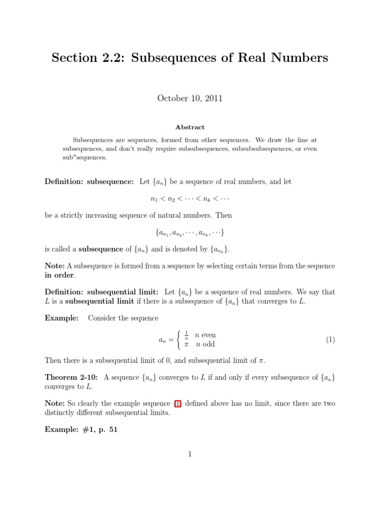 Subsequential Limits | PDF | Sequence | Real Number