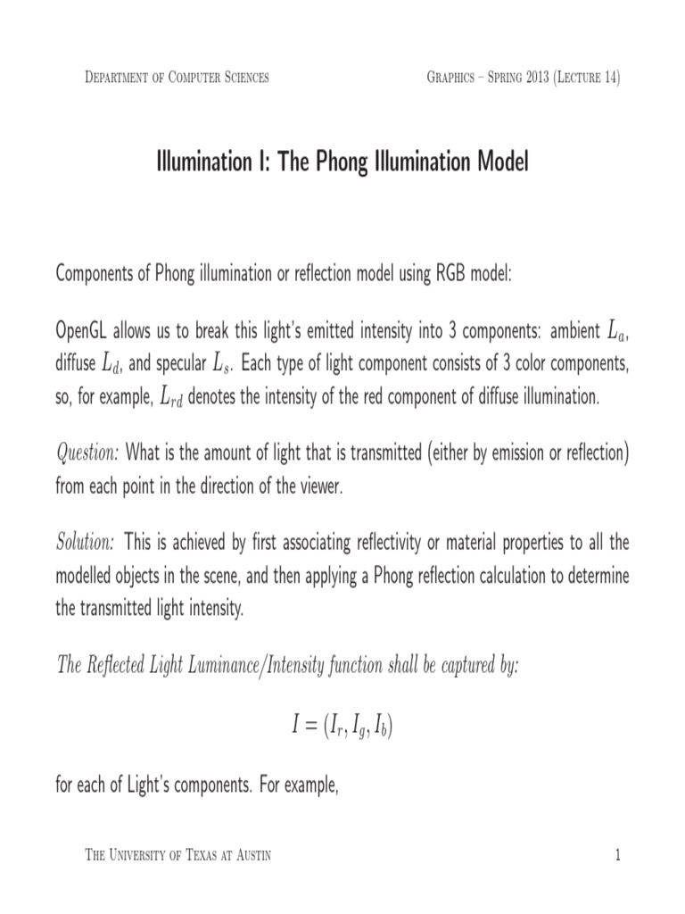 Understanding the Phong Illumination Model | PDF
