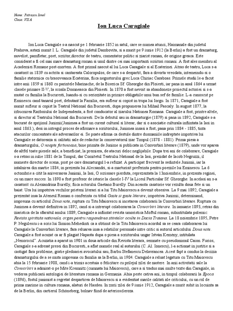 Ion Luca Caragiale Rezumat | PDF