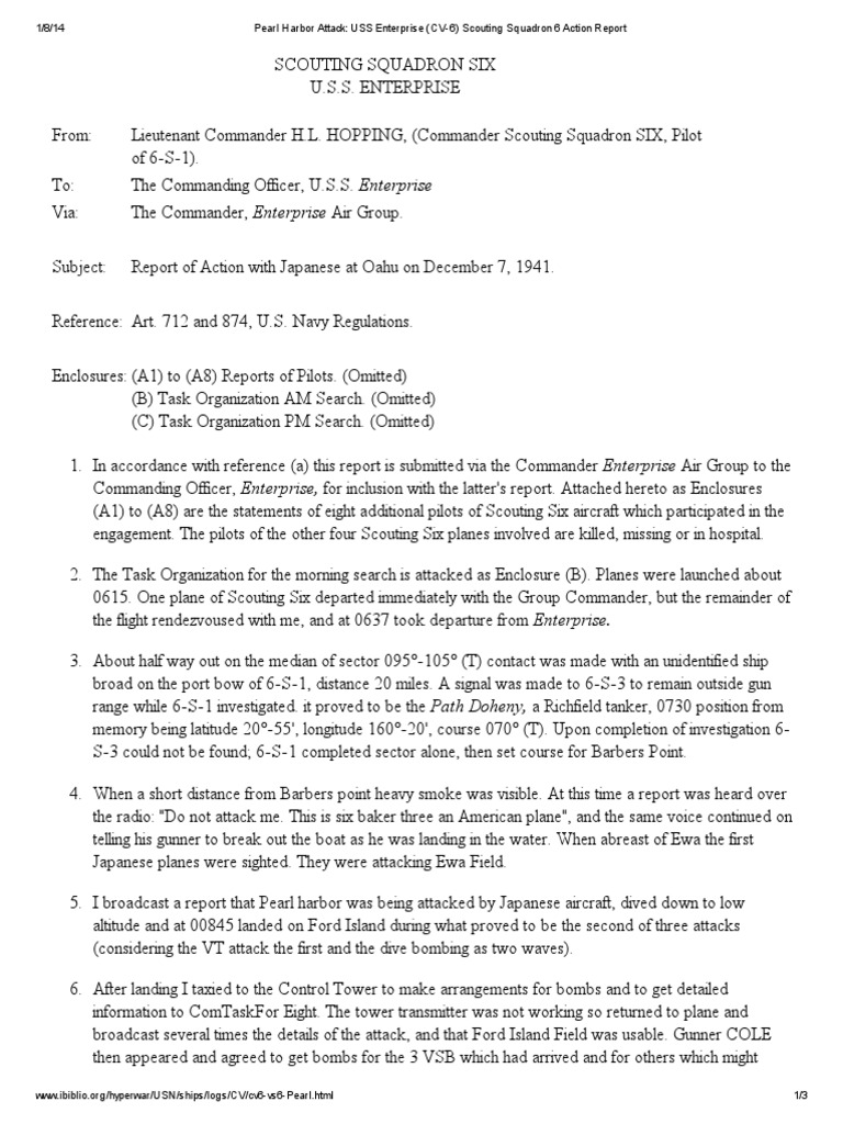 1941-12-7 Pearl Harbor Attack USS Enterprise (CV-6) Scouting Squadron 6 ...