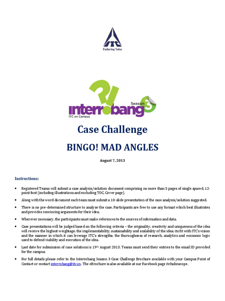 ITC Bingo! Mad Angles Case Challenge | PDF | Career & Growth