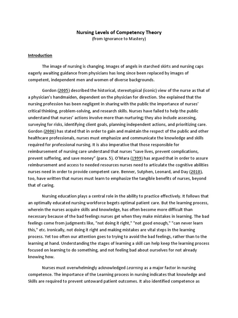 Nursing Competency Model Stages | PDF | Nursing | Consciousness