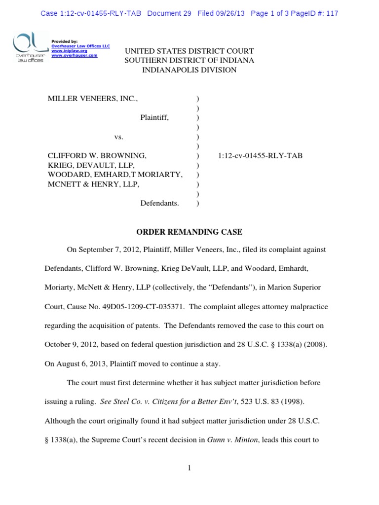 Order Remanding Case: Overhauser Law Offices LLC | PDF | Subject Matter ...