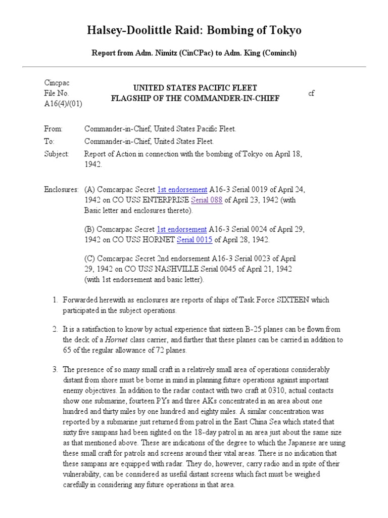 1942-4-18 CINCPAC After Action Report Doolittle Raid | PDF | Pacific ...