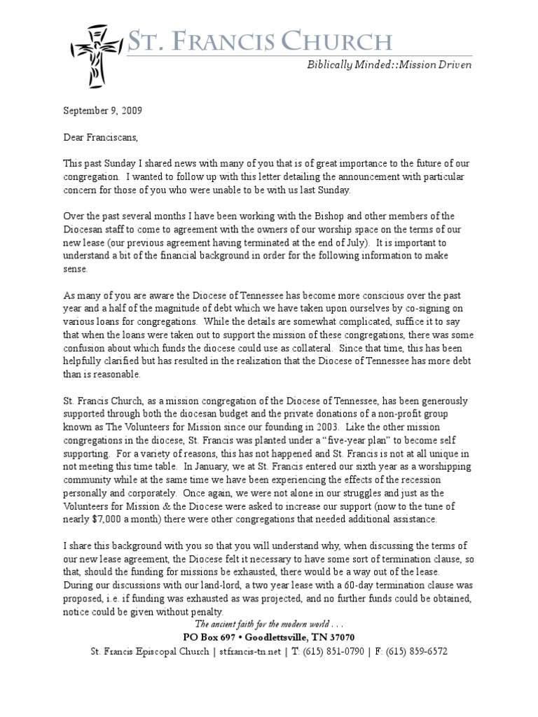 Congregational Letter 9 09 | PDF | Christian Mission | Francis Of Assisi