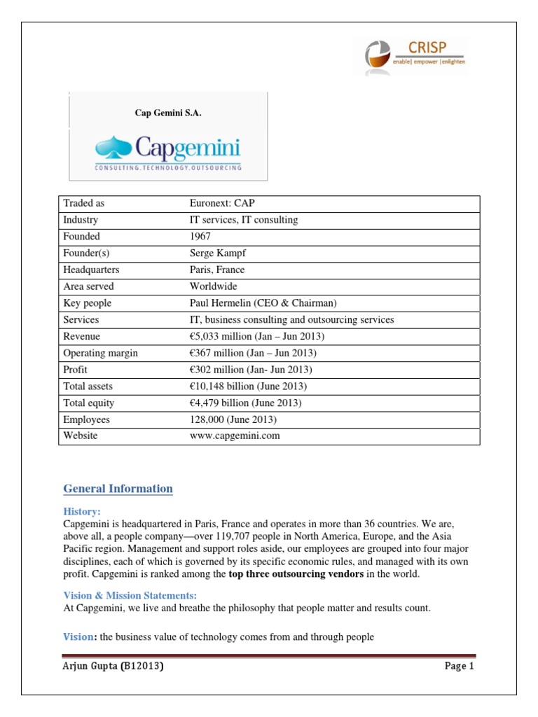 Cap Gemini | PDF | Outsourcing | Economies