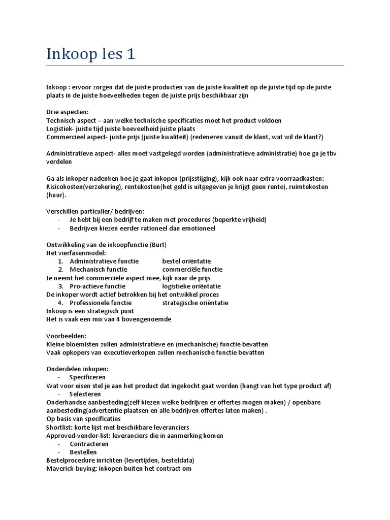 Samenvatting Inkoop h2 | PDF