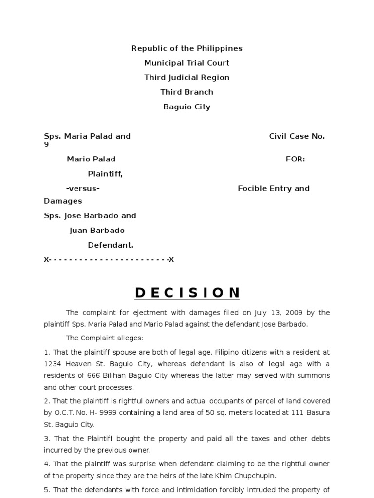 Decision: Republic of The Philippines Municipal Trial Court Third ...