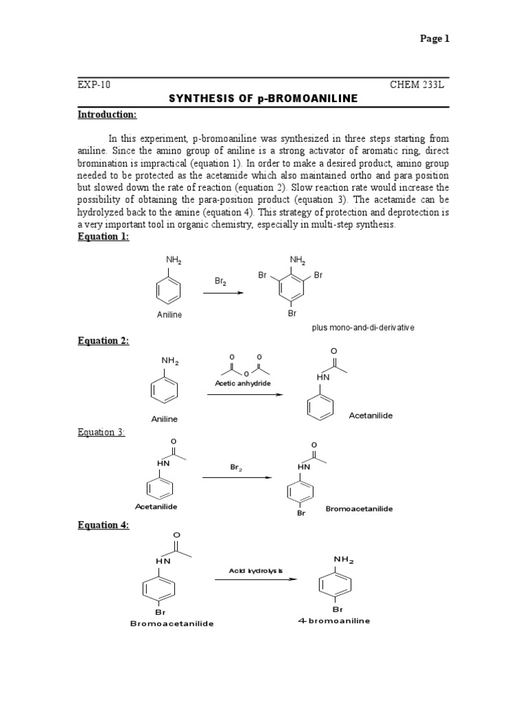 Synthesis of p-Bromoacetanilide | PDF | Amine | Molecules