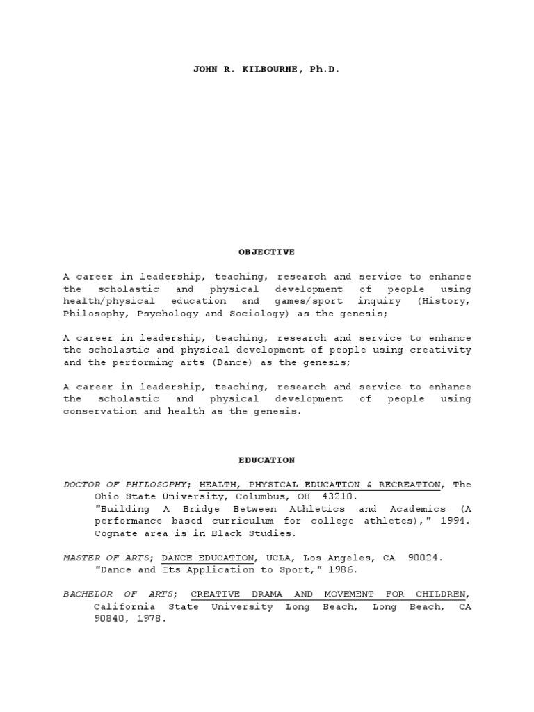 John Kilbourne's Vita | PDF | Ohio State University | Physical Education