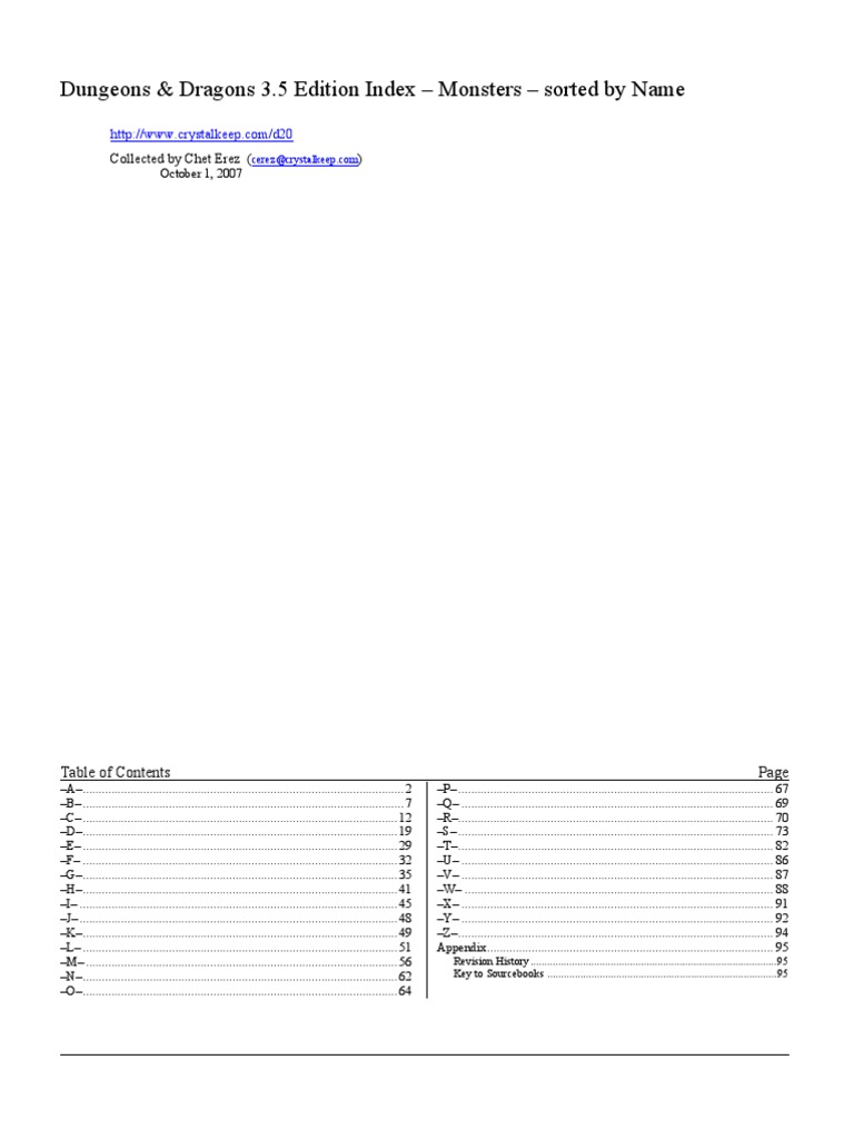 DnD3.5Index Monsters ByName | Download Free PDF | Fantasy Creatures ...