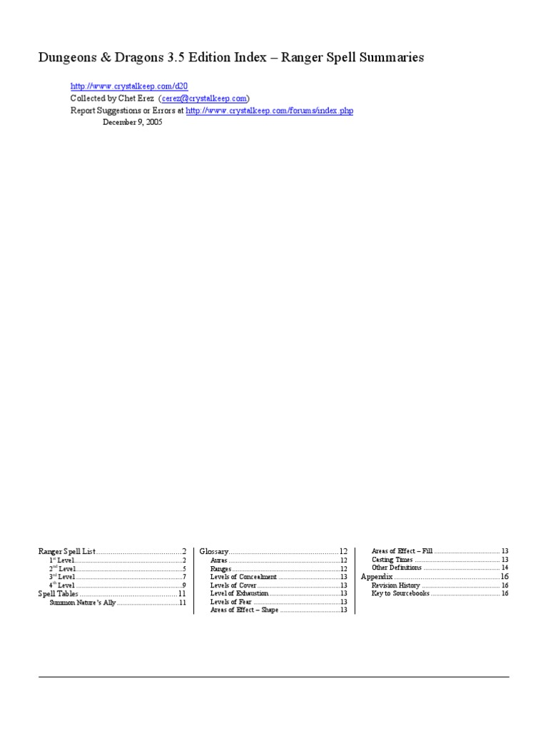 DnD3.5Index Spells Ranger | PDF