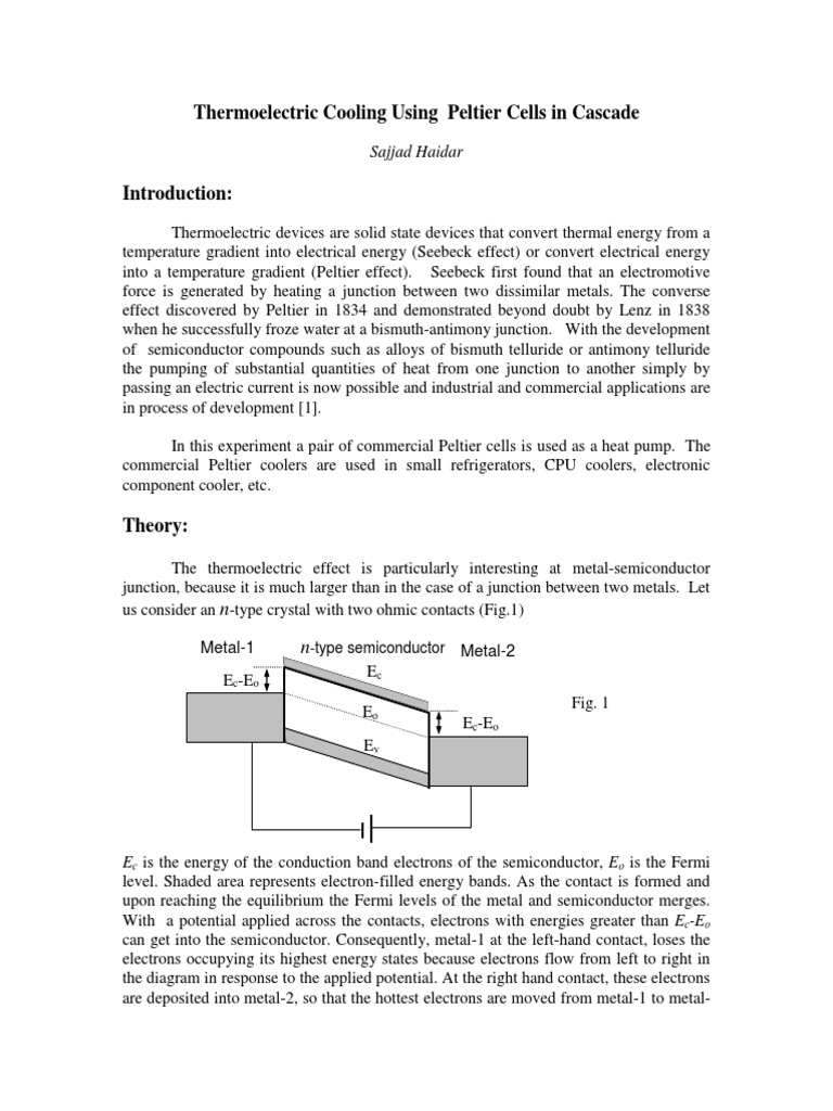 Peltier Cooling Pdf Semiconductors Heat Transfer